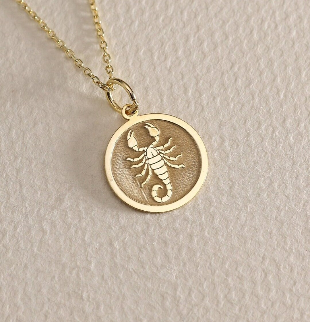 Gold Solid 14K Real Gold Scorpio Necklace, Personalized Scorpio Pendant ...