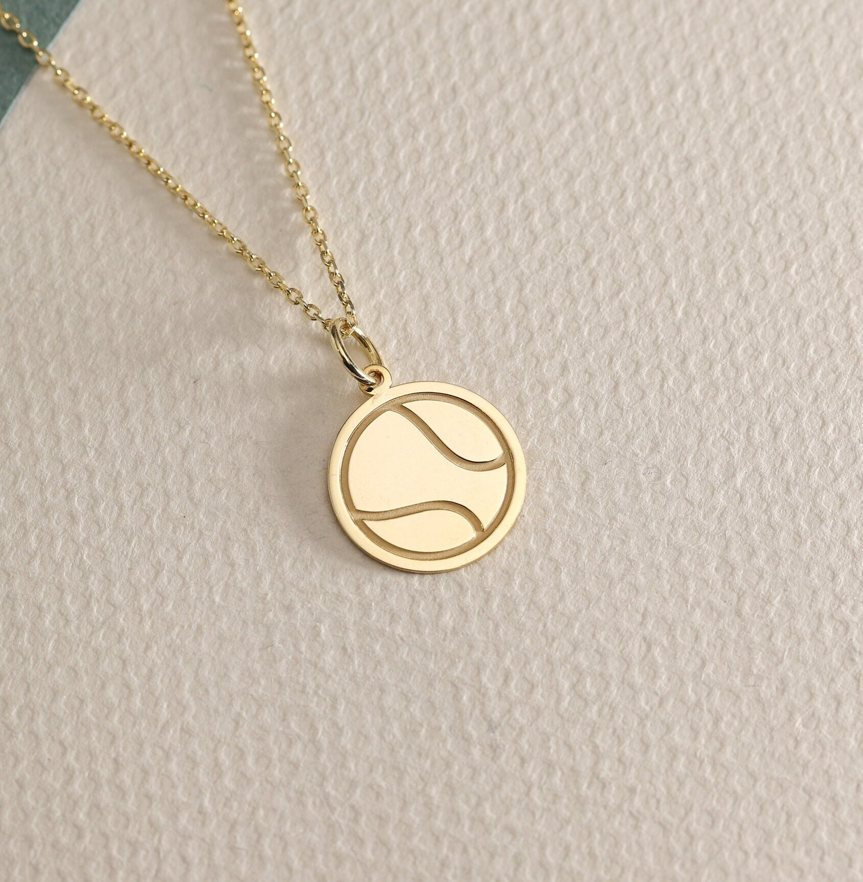 Gold Solid 14K Real Gold Tennis Ball Necklace, Personalized Tennis Ball ...