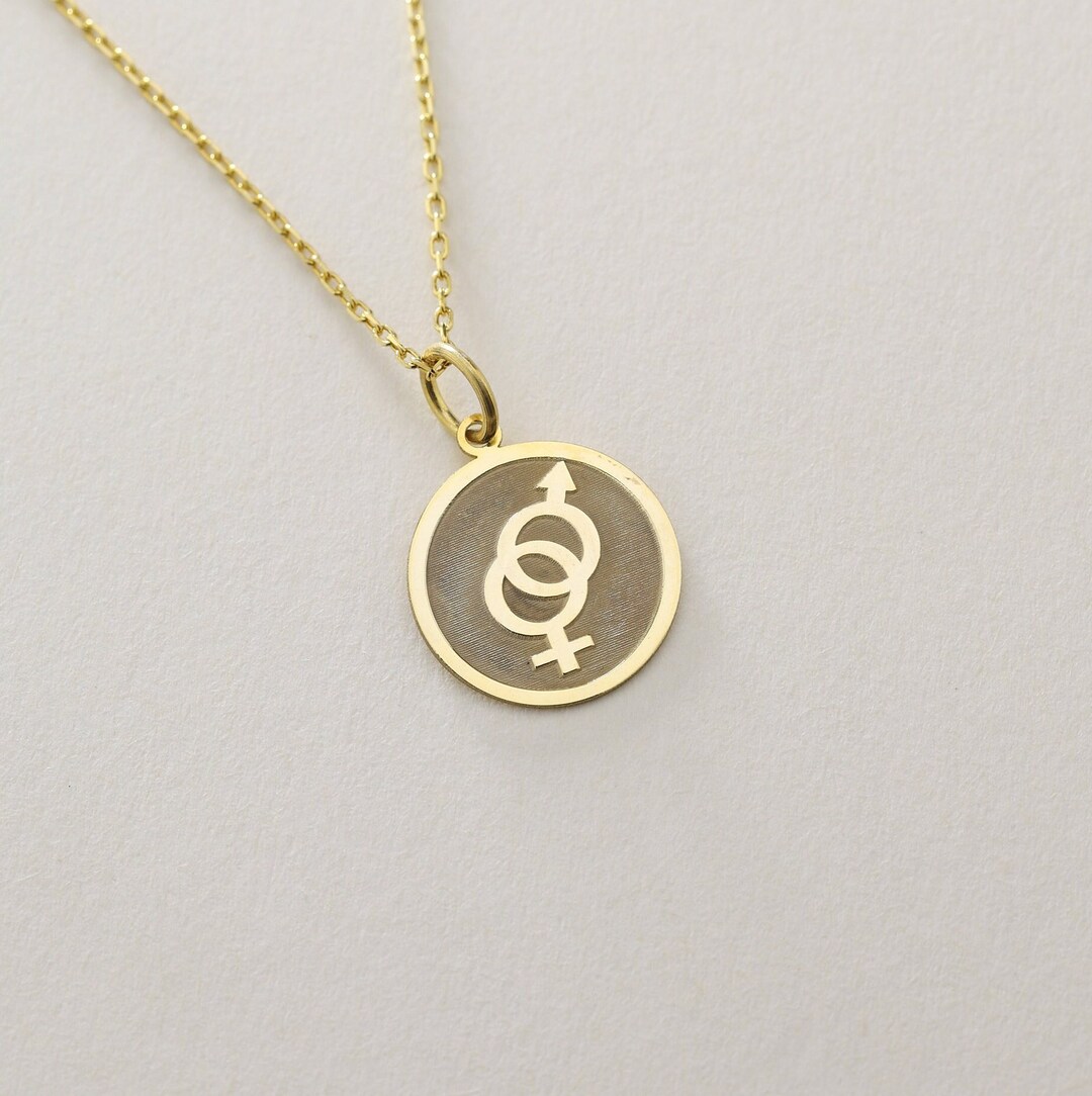 14k Gold Gold Male Female Symbol Necklace, Personalized Male Female ...