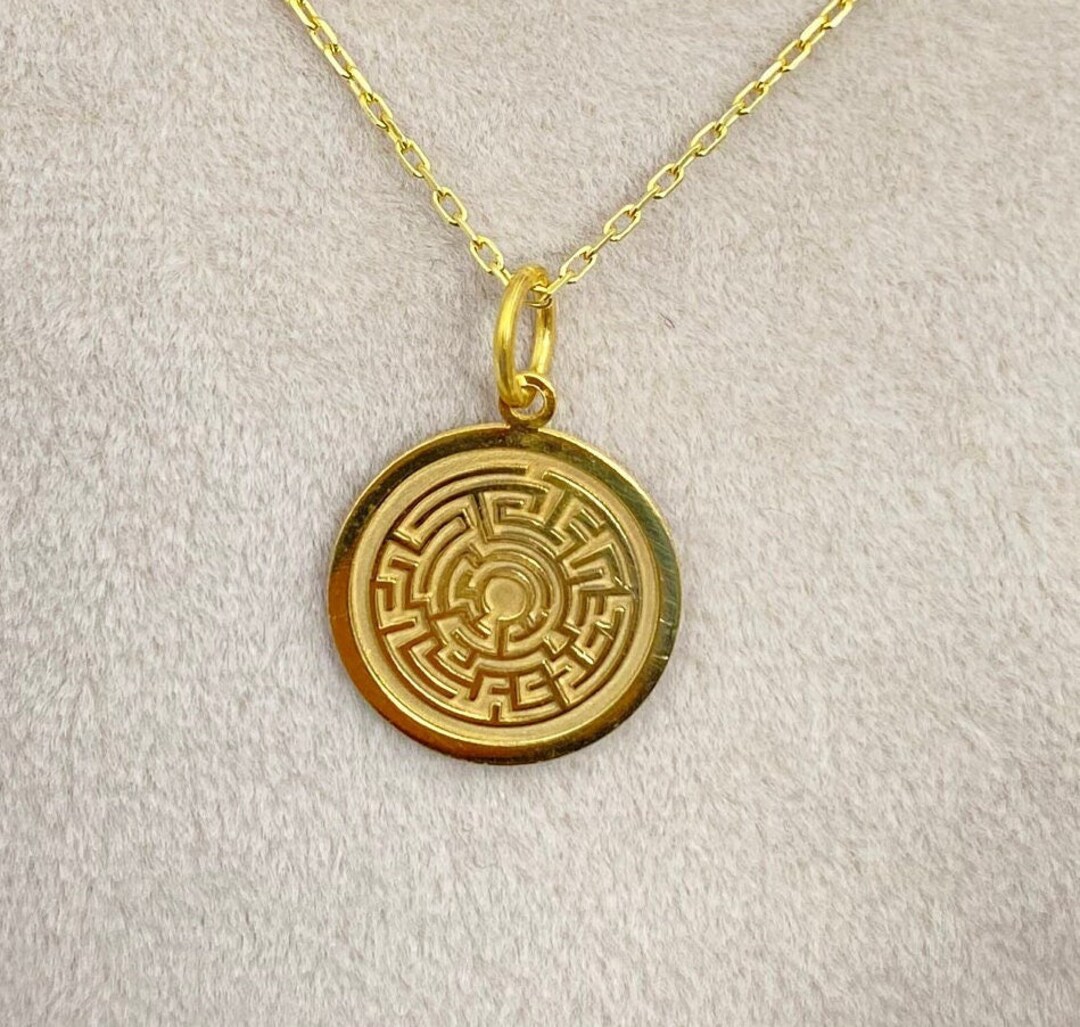 Gold Solid 14K Real Gold Labyrinth Pendant, Personalized Labyrinth ...