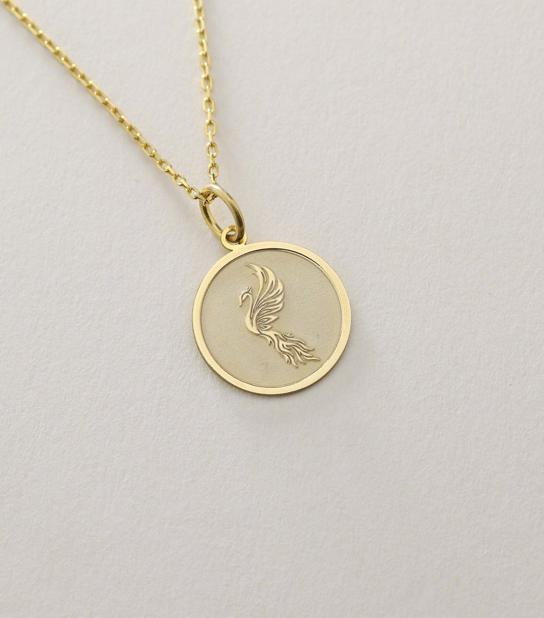 Gold Solid 14K Real Gold Phoenix Necklace ,gold Phoenix Pendant ,dainty ...