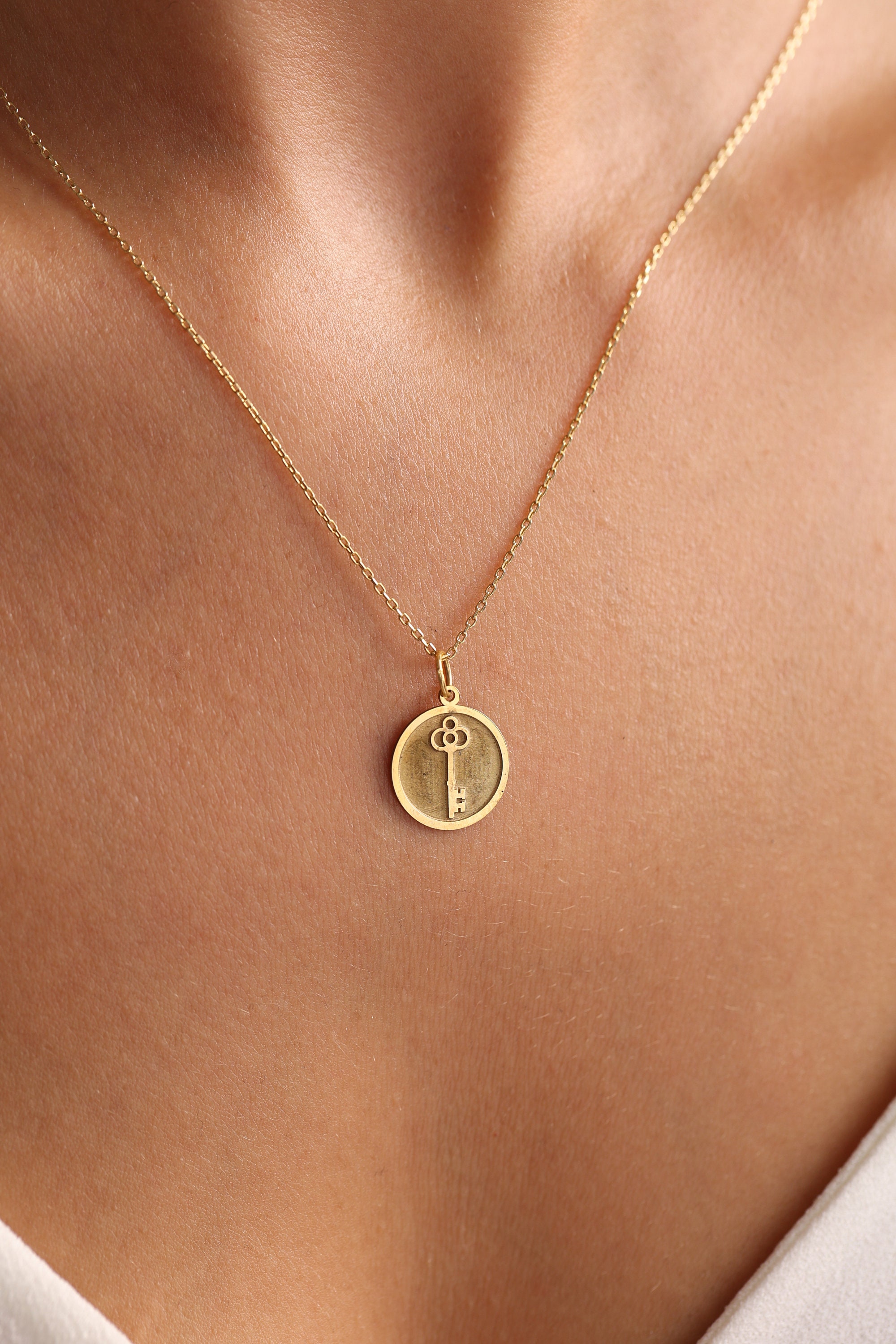14k Solid Gol Key Necklace , Personalized Gold Key Pendant , Dainty Key ...