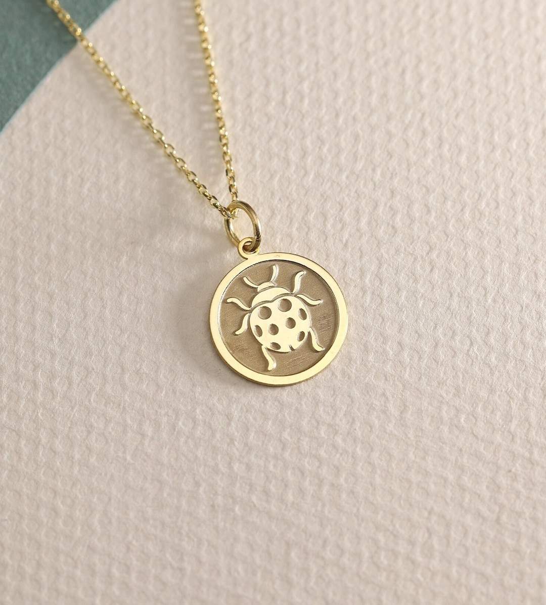 Gold Solid 14K Real Gold Ladybug Necklace, Personalized Ladybug Pendant ...