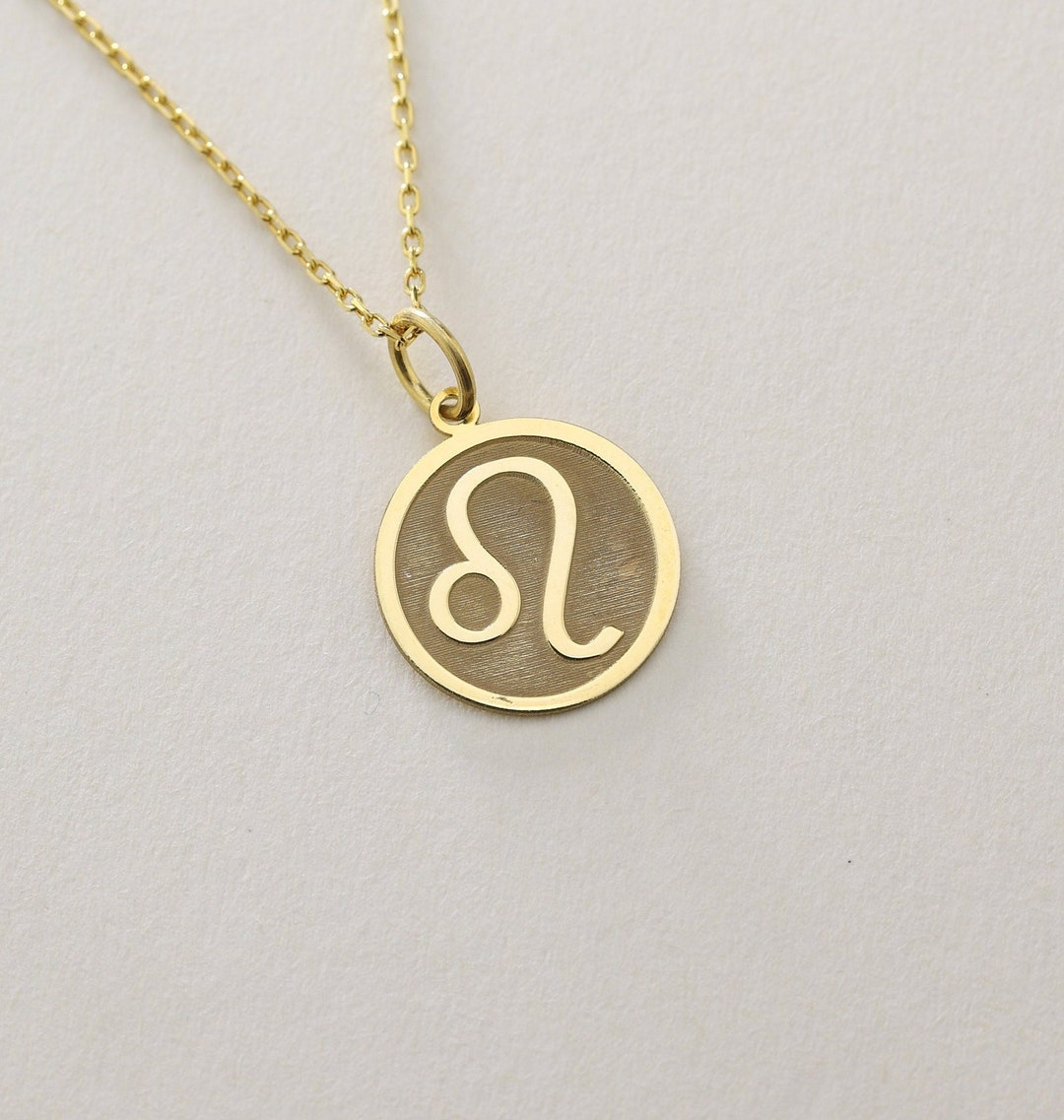 Gold Solid 14K Real Gold Leo Zodiac Necklace , Gold Lion Pendant ...