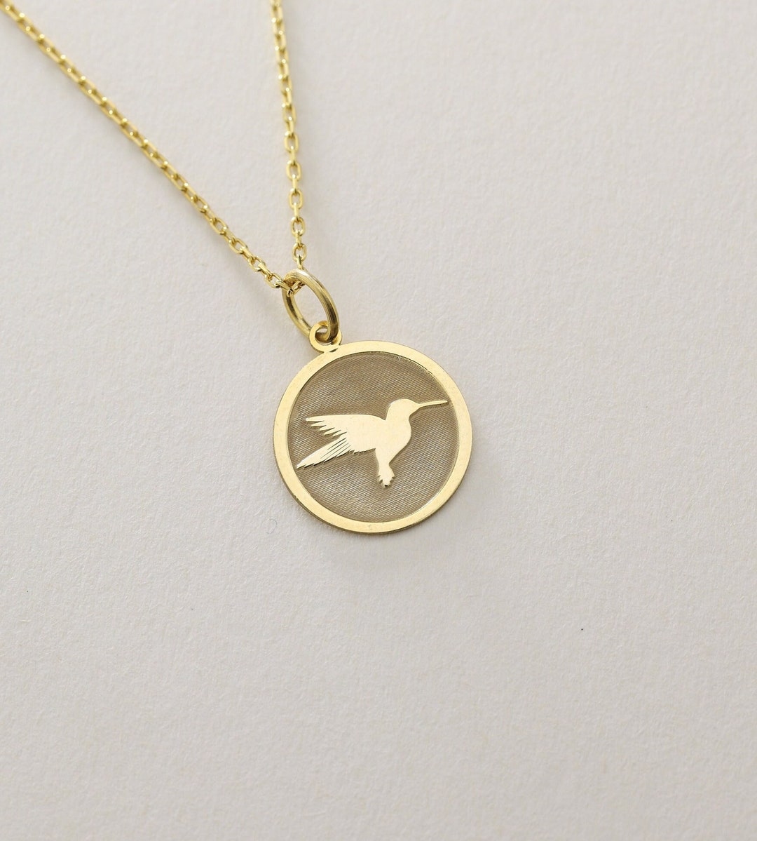 Gold Solid 14K Real Gold Hummingbird Necklace, Personalized Hummingbird ...