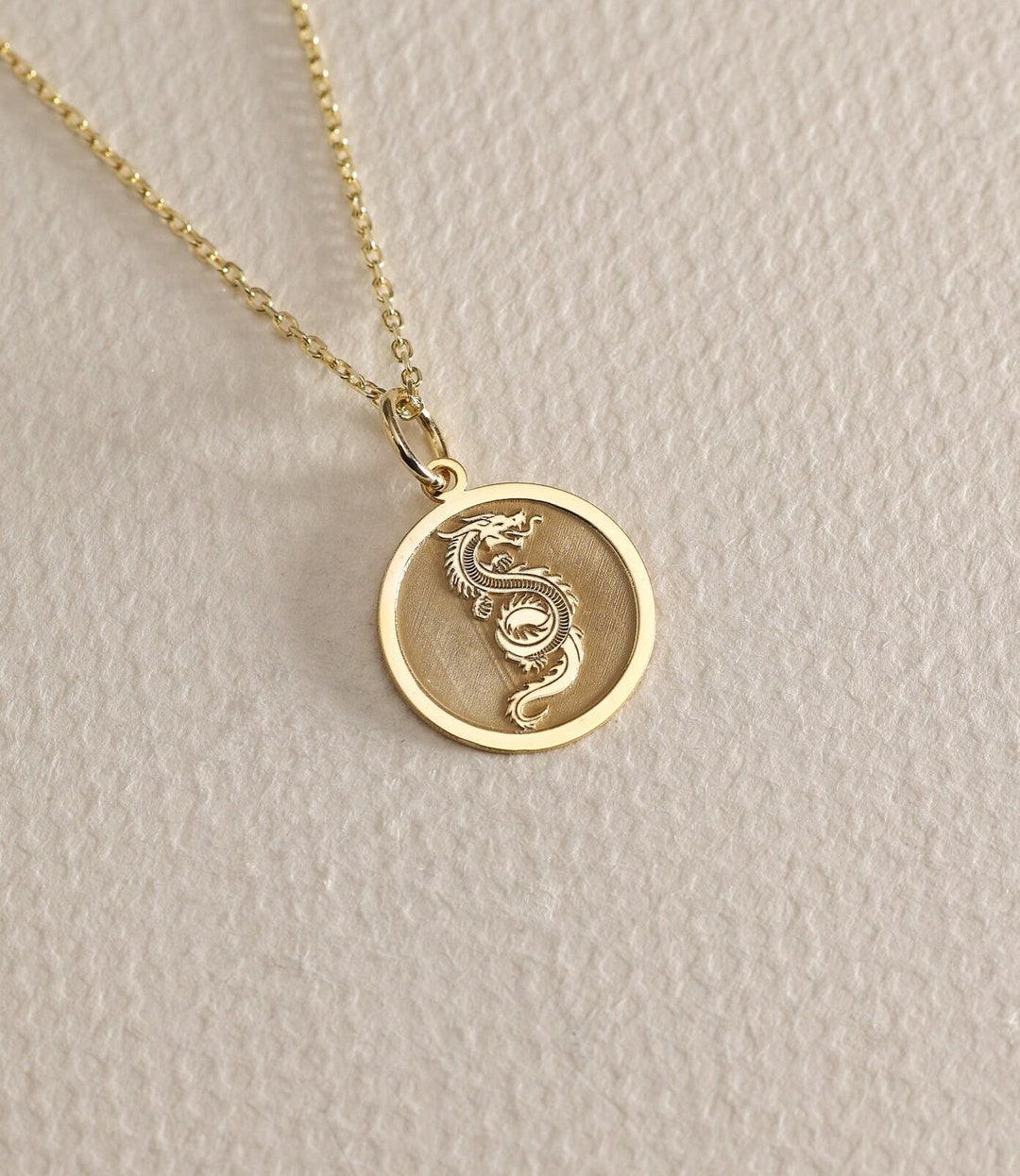 Gold Solid 14K Real Gold Chinese Dragon Necklace, Personalized Chinese ...