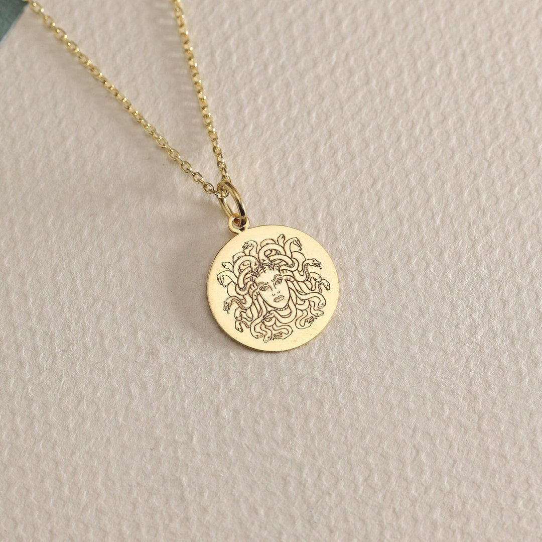 Gold Solid 14K Real Medusa Necklace, Greek Mythology Jewelry, Medusa ...
