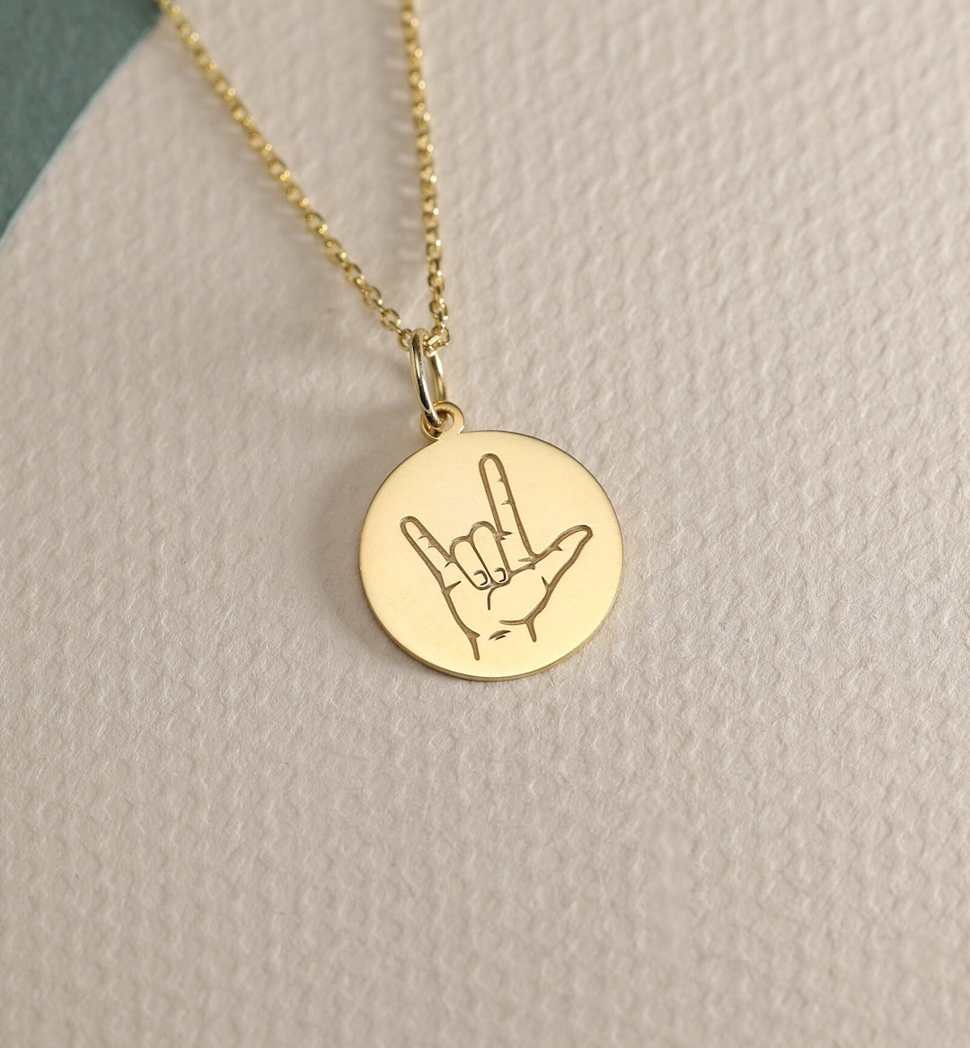 Gold Solid 14K Real Gold ASL Sign Language Necklace, Personalized I ...