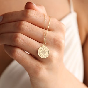 Gold Solid 14K Real Gold Daisy Flower Necklace, Personalized Gold Daisy ...