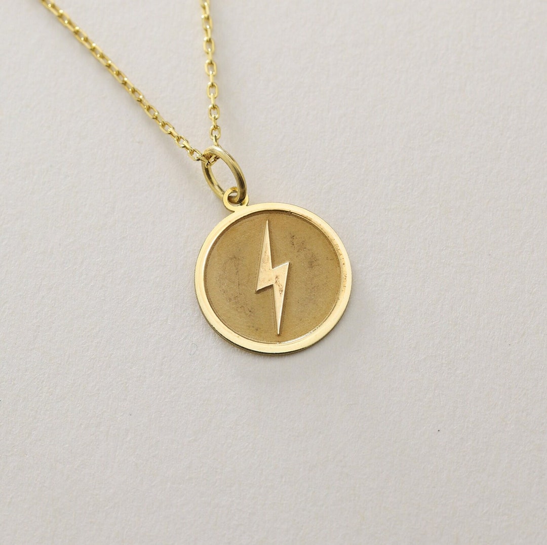 14k Solid Gold Lightning Bolt Pendant , Lightning Bolt , Lightning ...