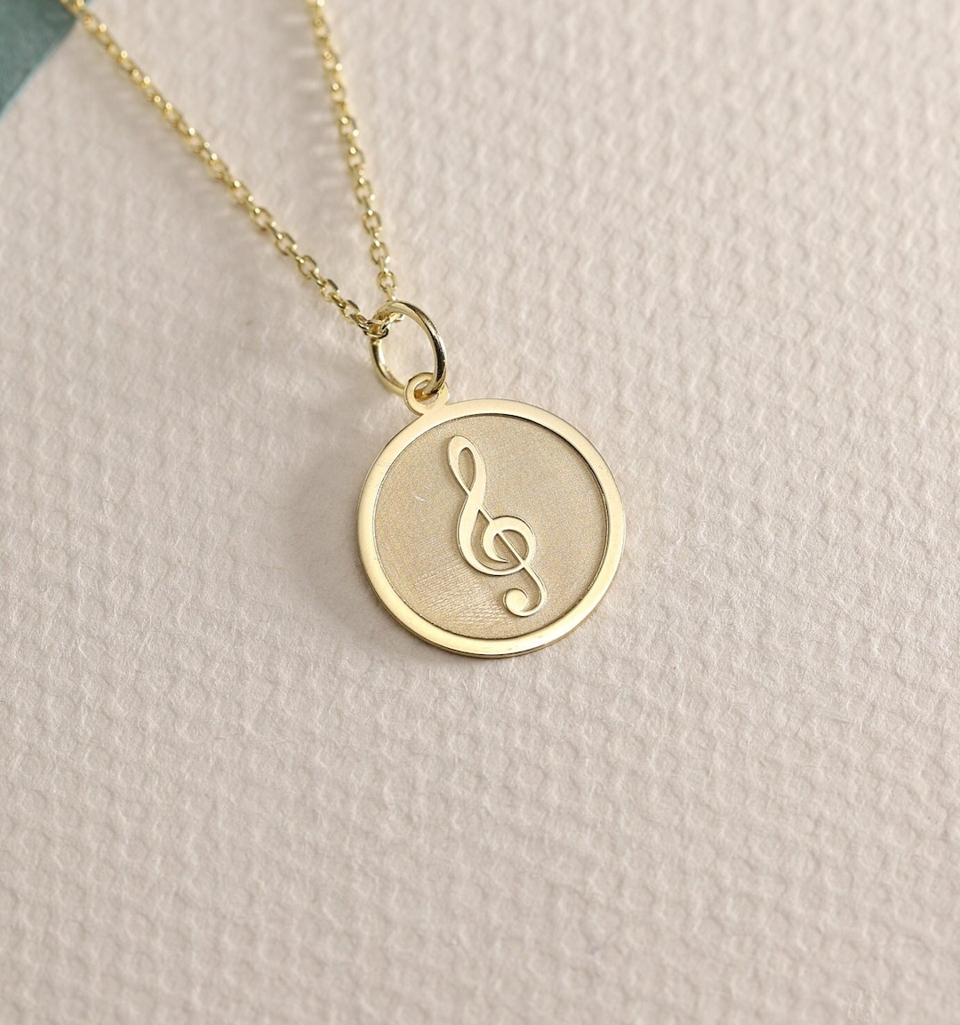 Gold Solid 14K Real Gold Treble Clef Necklace Sol Key Pendant for Music ...