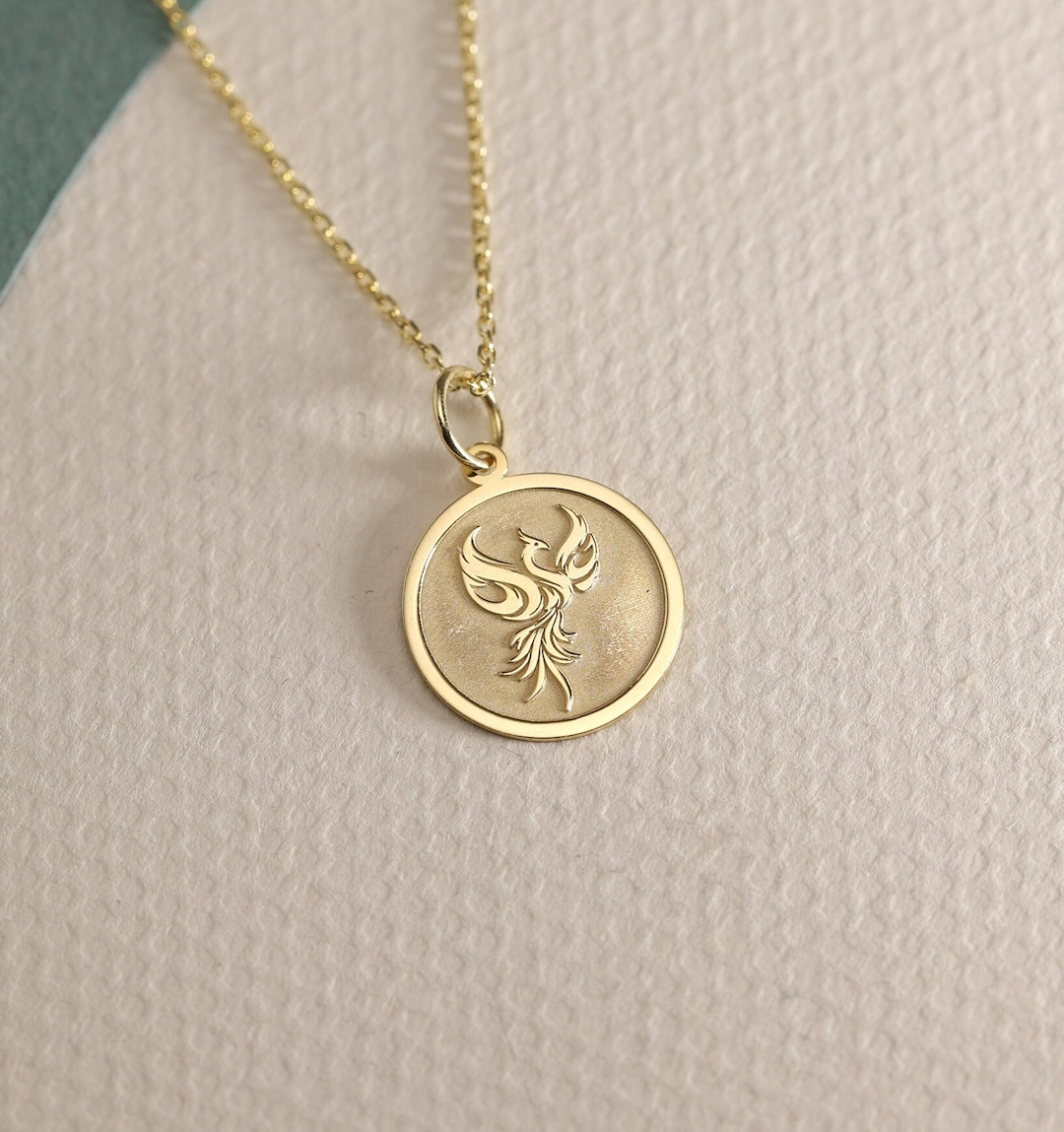 Gold Solid 14K Real Gold Phoenix Necklace ,gold Phoenix Pendant ,dainty ...