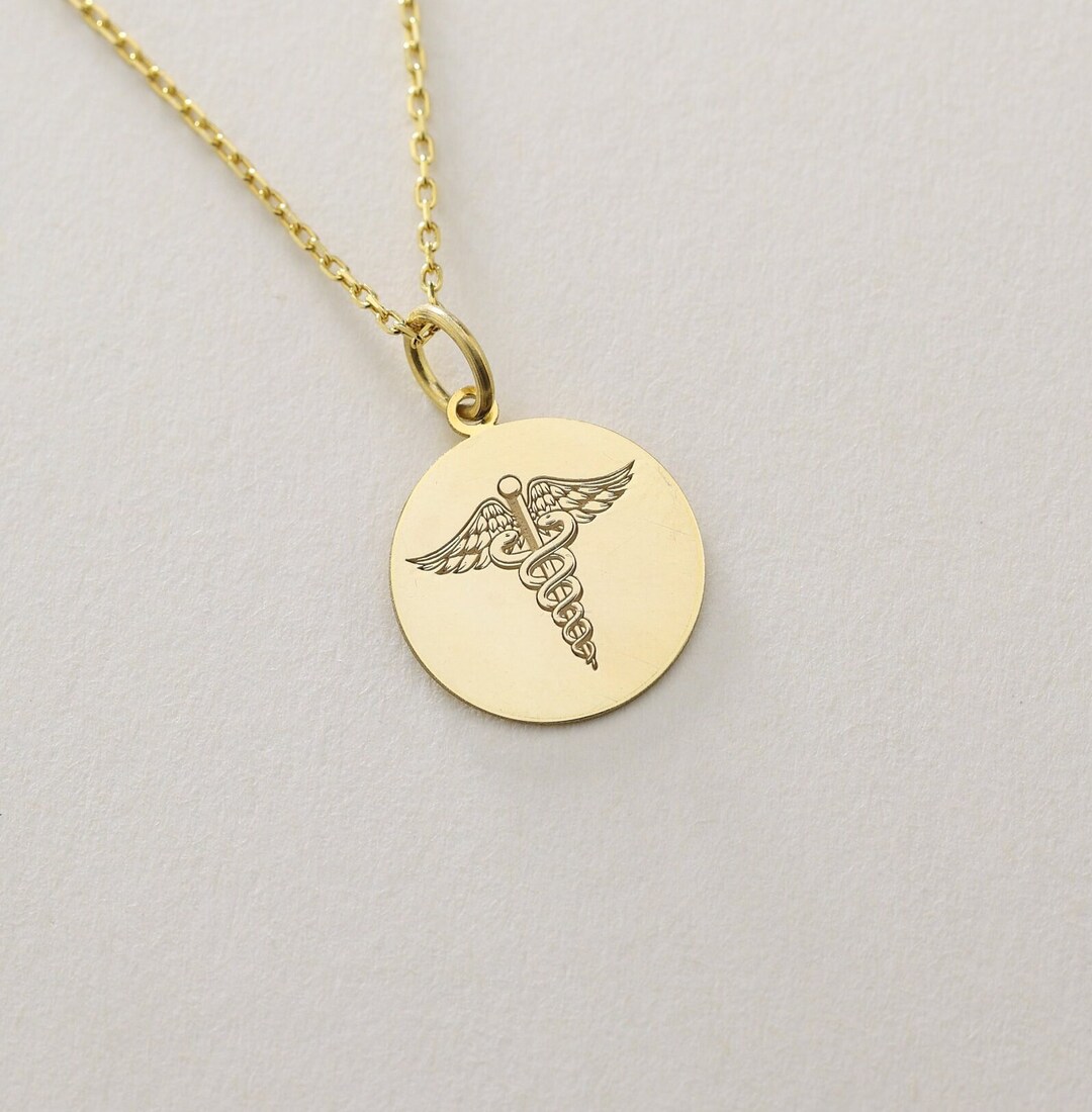 Gold Solid 14K Real Gold Medic Disc Pendant, Medical Alert Necklace ...