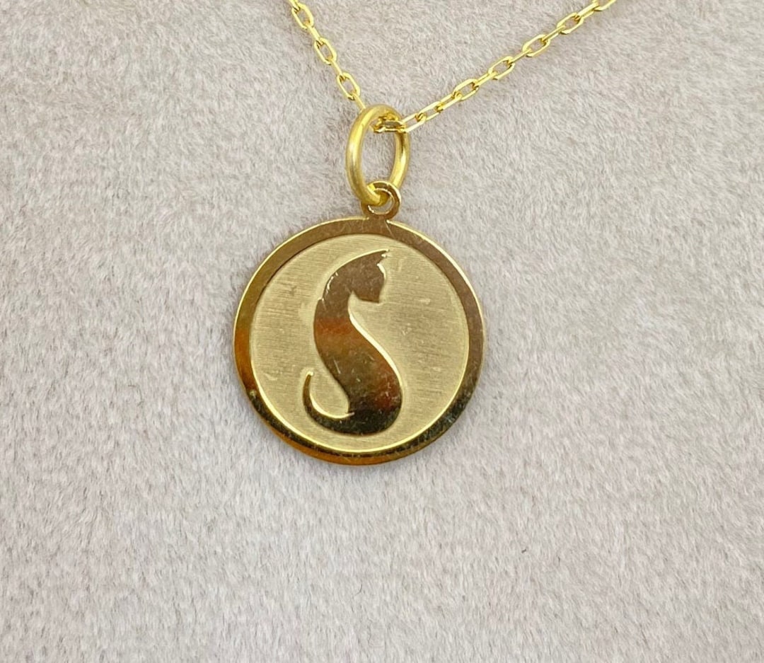 Gold Solid 14K Real Gold Cat Necklace, Personalized Cat Pendant, Dainty ...