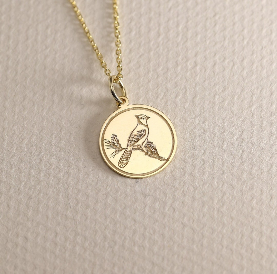 Gold Solid 14K Real Gold Blue Jay Necklace , Personalized Blue Jay ...