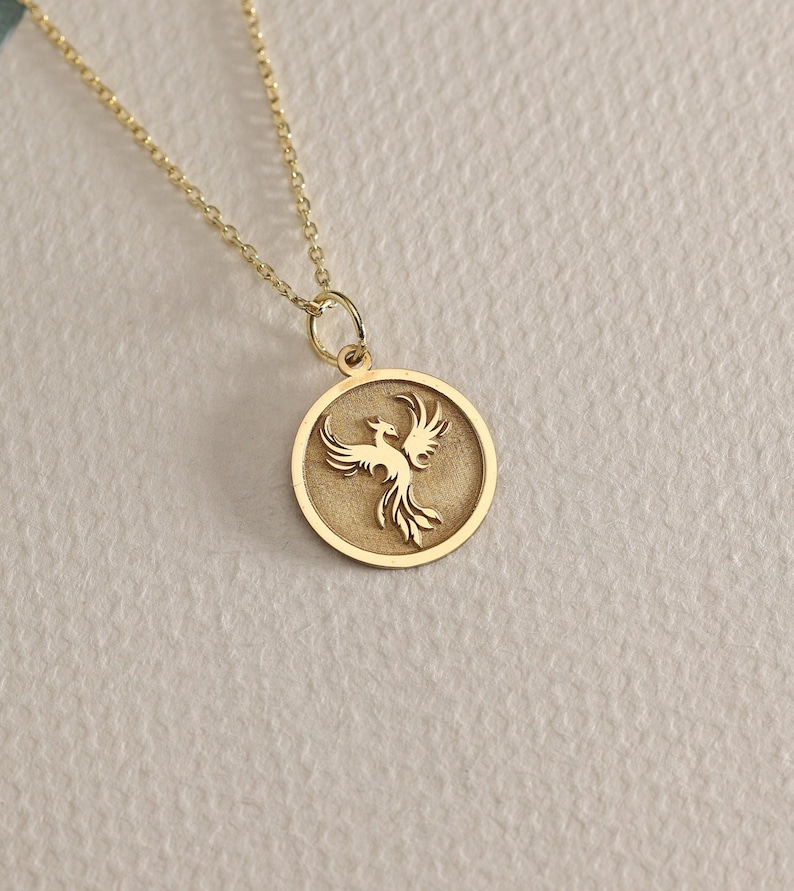 Gold Solid 14K Real Gold Phoenix Bird Necklace, Personalized Phoenix ...