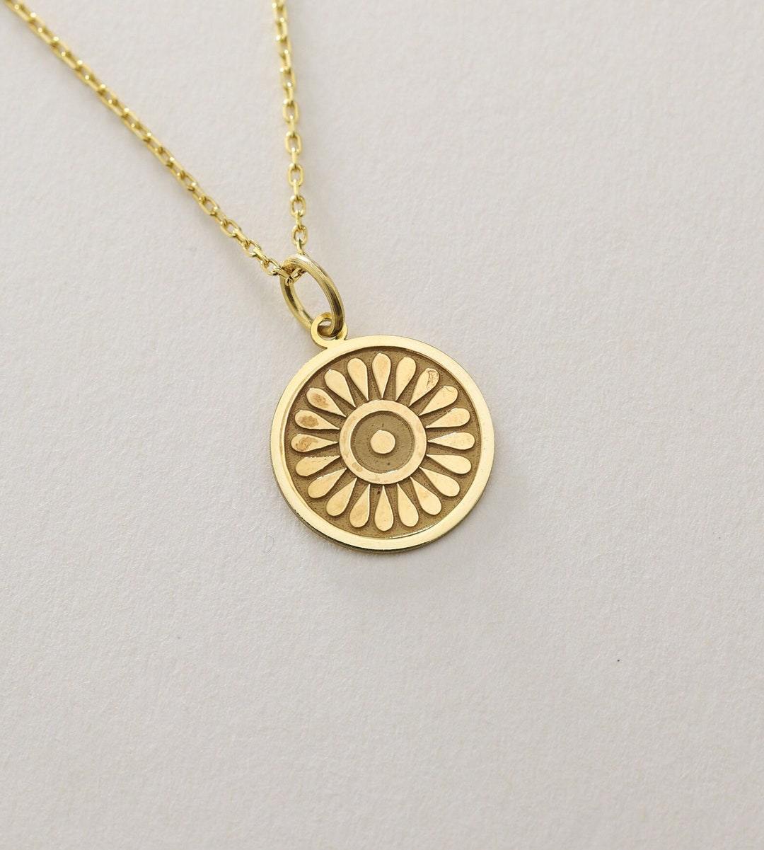 Gold Solid 14K Real Gold Daisy Flower Necklace, Personalized Gold Daisy ...