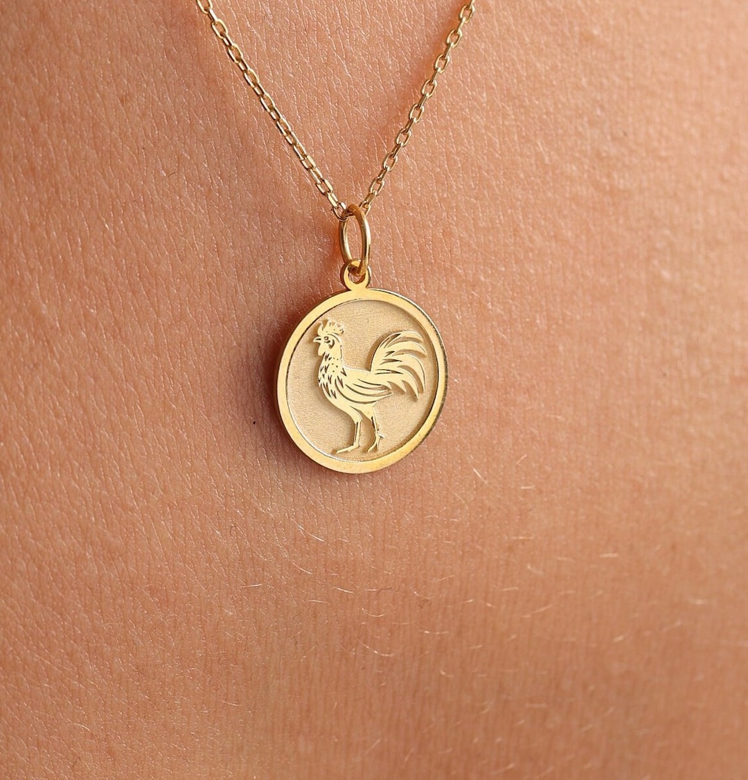 14k Solid Gold Rooster Zodiac Necklace , Personalized Rooster Pendant ...