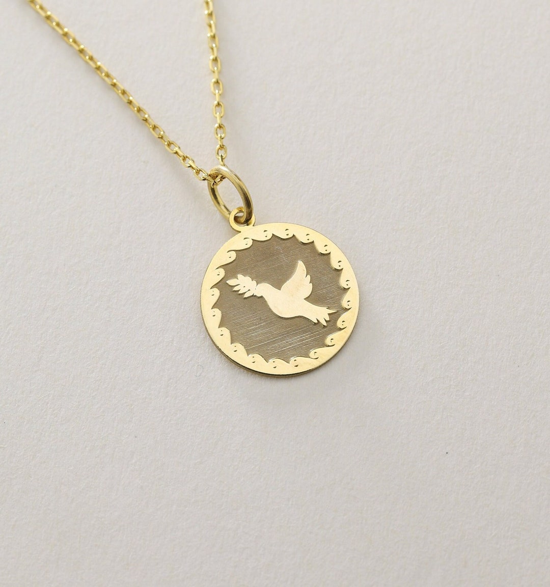 Gold Solid 14K Real Gold Dove Necklace , Personalized Dove Pendant ...