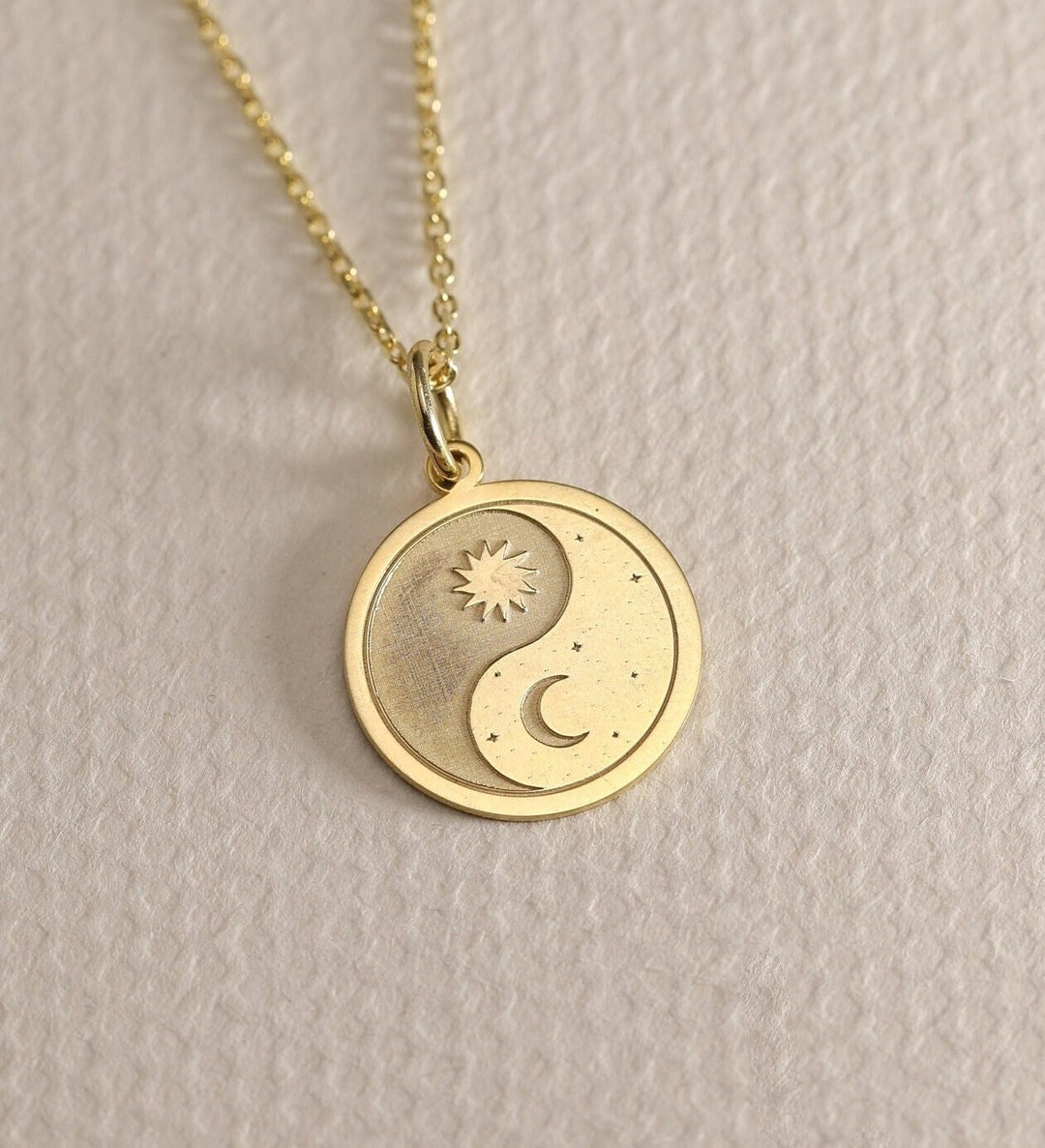 Gold Solid 14K Real Gold Moon Star Necklace , Personalized Moon Star ...