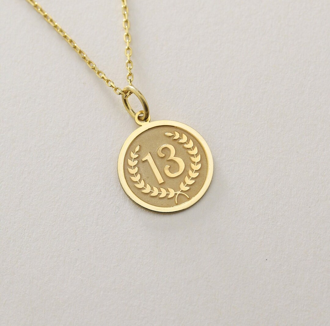 14k Solid Gold Lucky Number 13 Necklace , Personalized Lucky Pendant ...