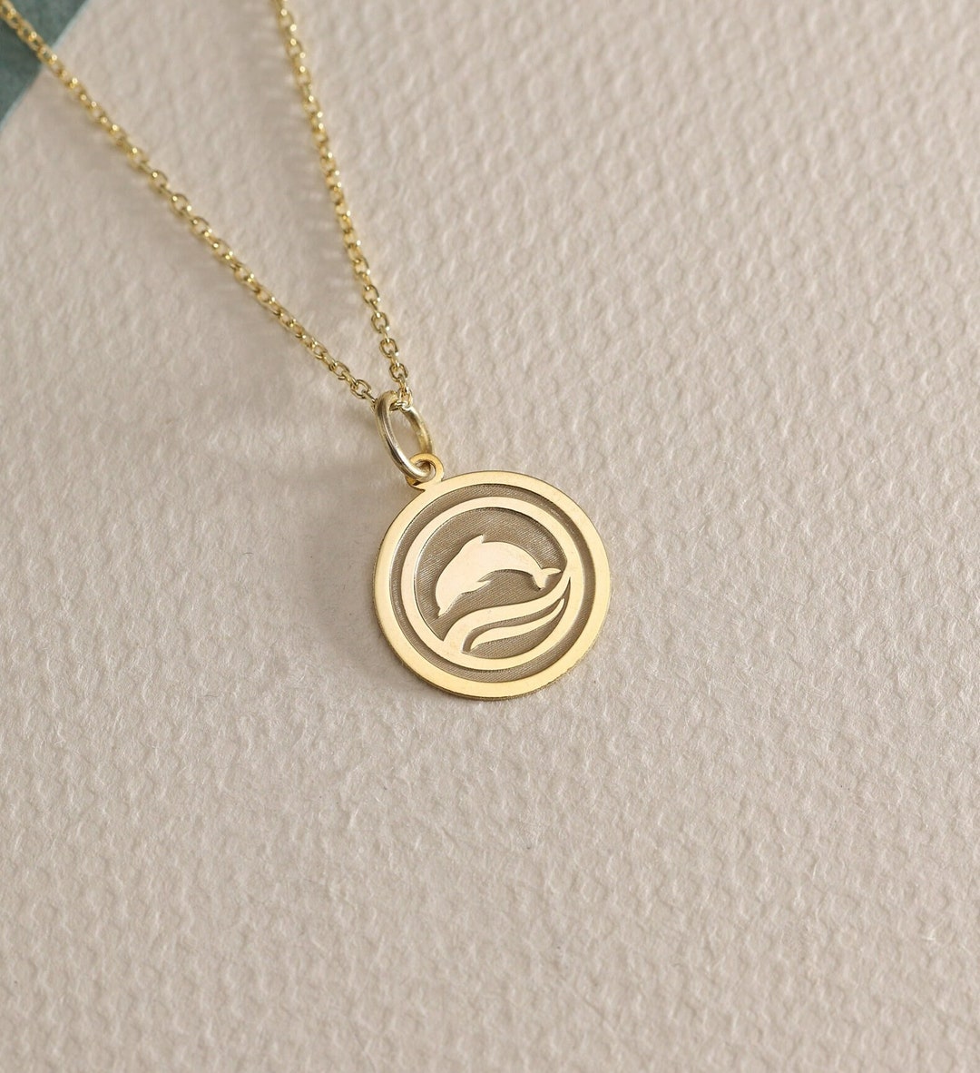 Gold Solid 14K Real Gold Dolphin Necklace, Personalized Dolphin Pendant ...