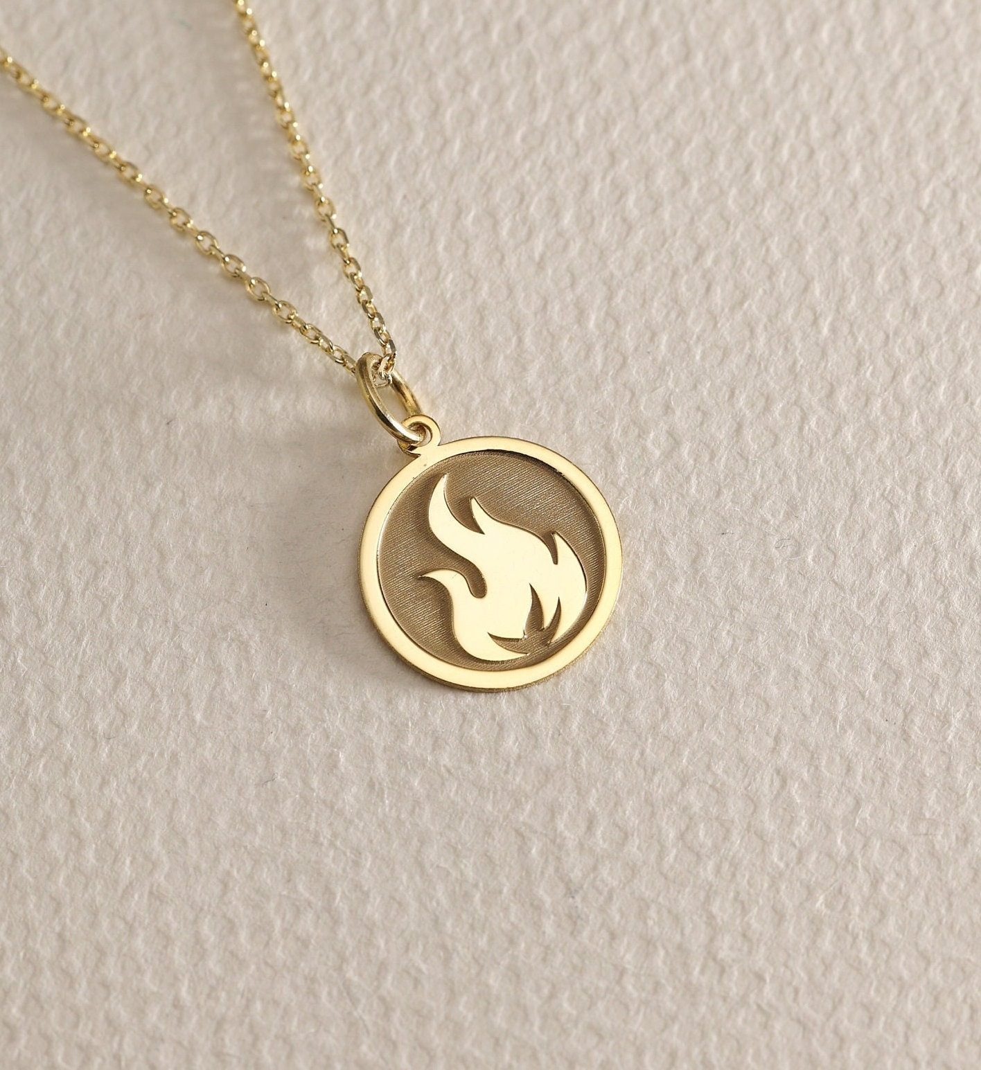 Gold Solid 14K Real Gold Fire Element , Fire Necklace , Real Gold ...