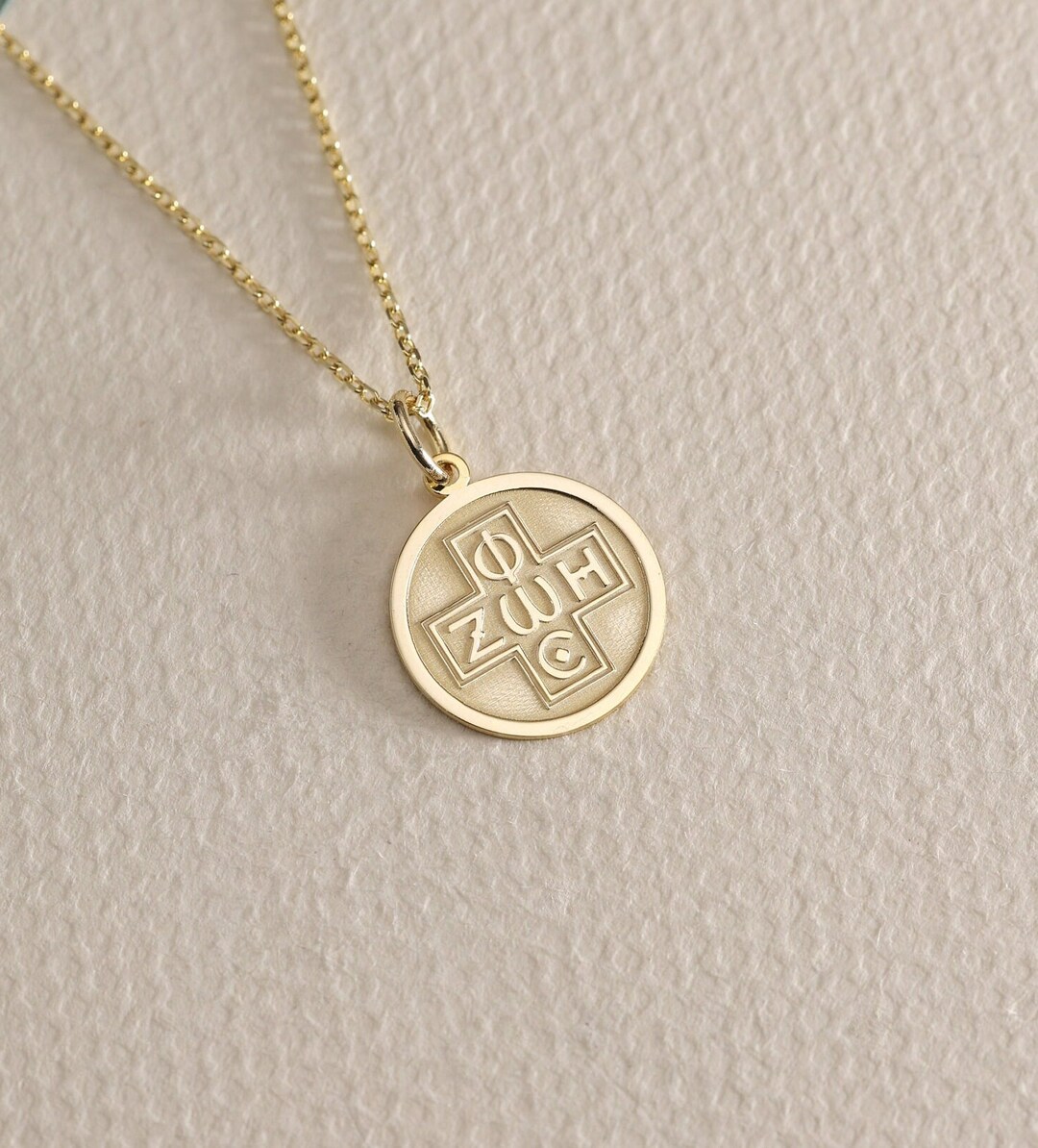 Gold Solid 14K Real Gold Phos Zoe Cross Cross Necklace , Christian ...