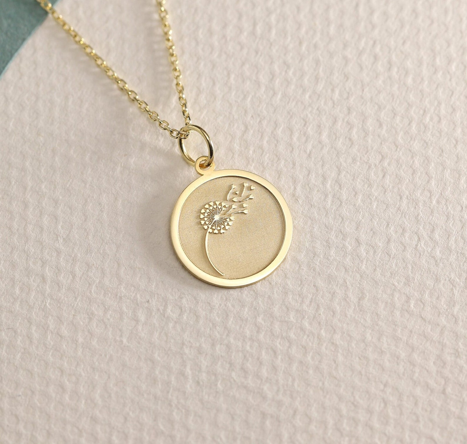 Gold Solid 14K Real Gold Dandelion Necklace, Personalized Dandelion ...