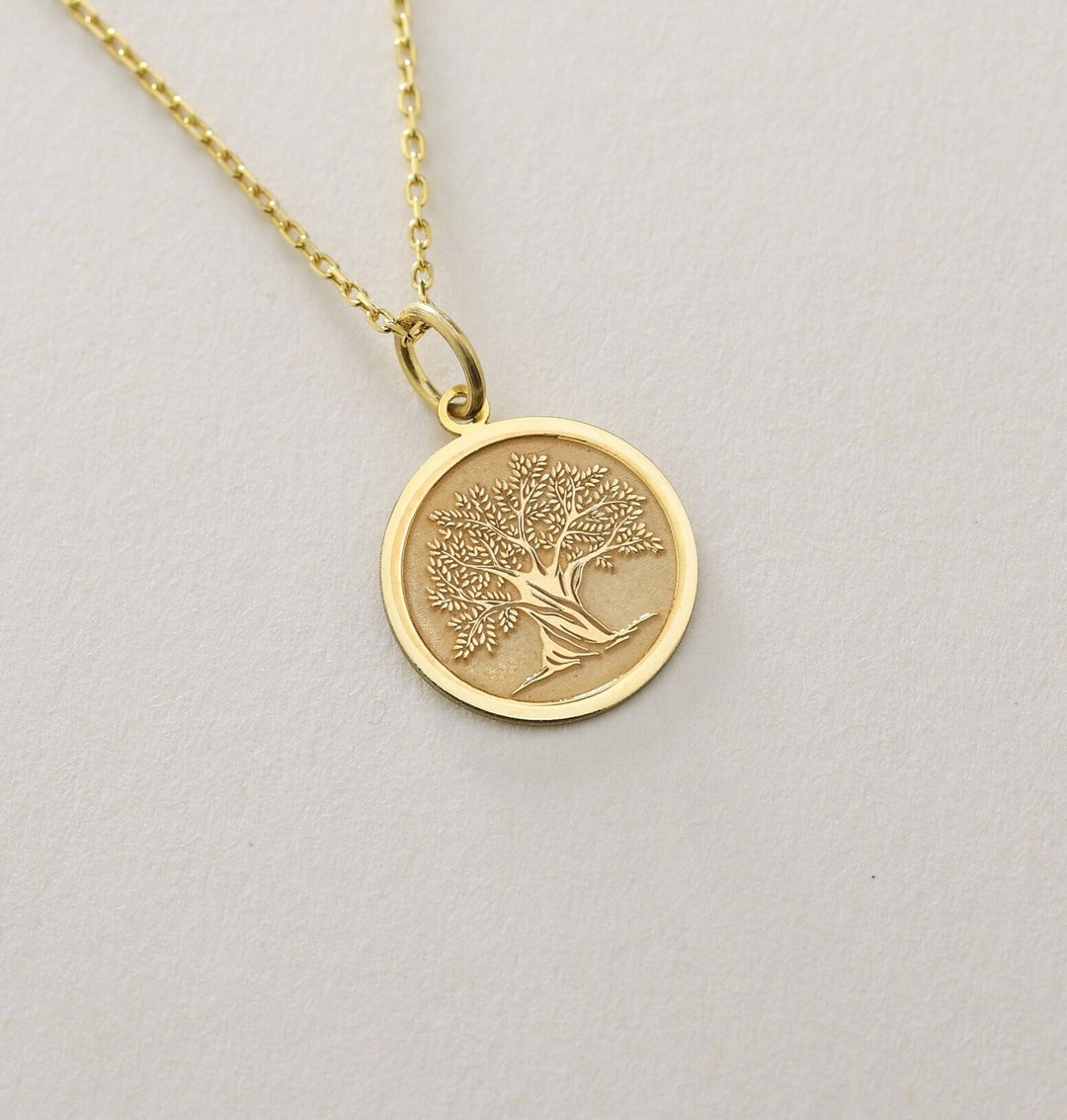 Gold Solid 14K Real Gold Tree of Life Disc Pendant, Gold Tree of Life ...