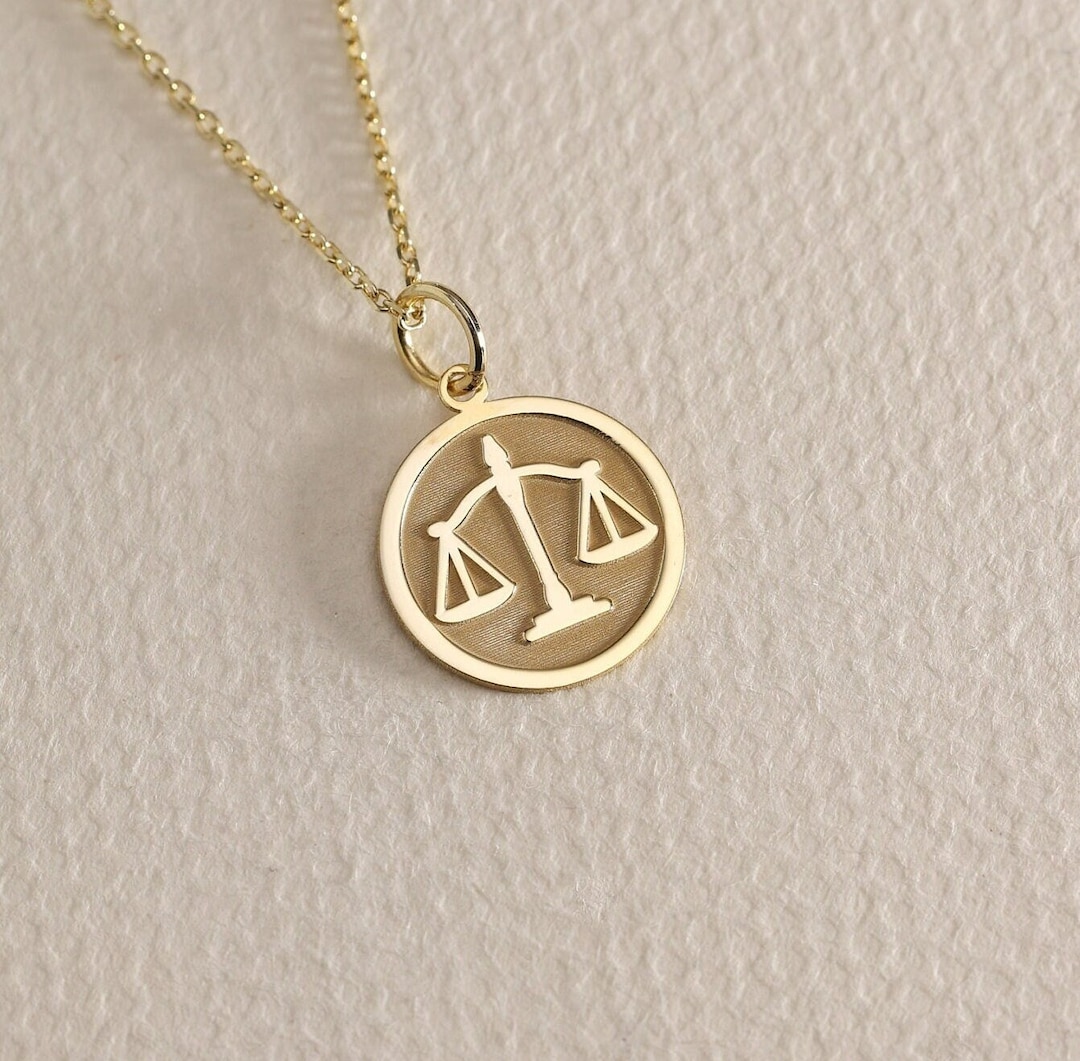 Gold Solid 14K Real Gold Scale of Justice Necklace, Personalized Scale ...