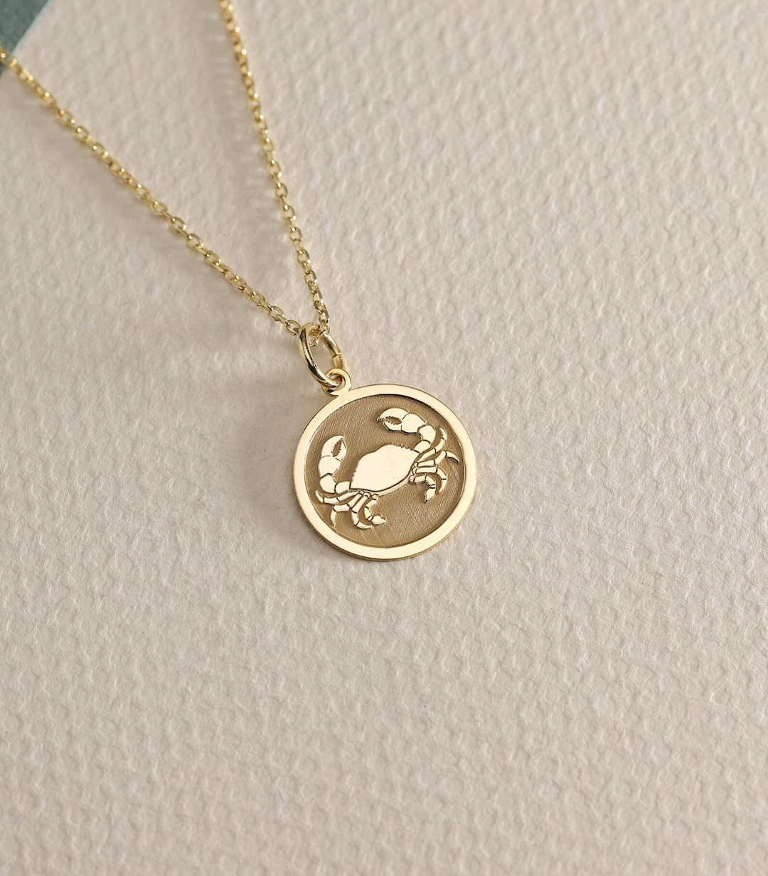 Gold Solid 14K Real Gold Cancer Zodiac Necklace, Crab Gold Pendant ...