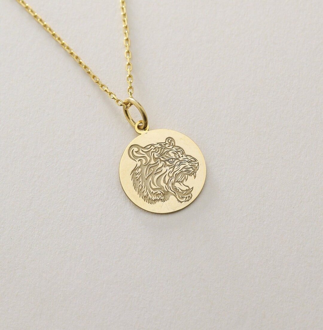 Gold Solid 14K Real Gold Tiger Pendant ,gold Tiger Necklace ...