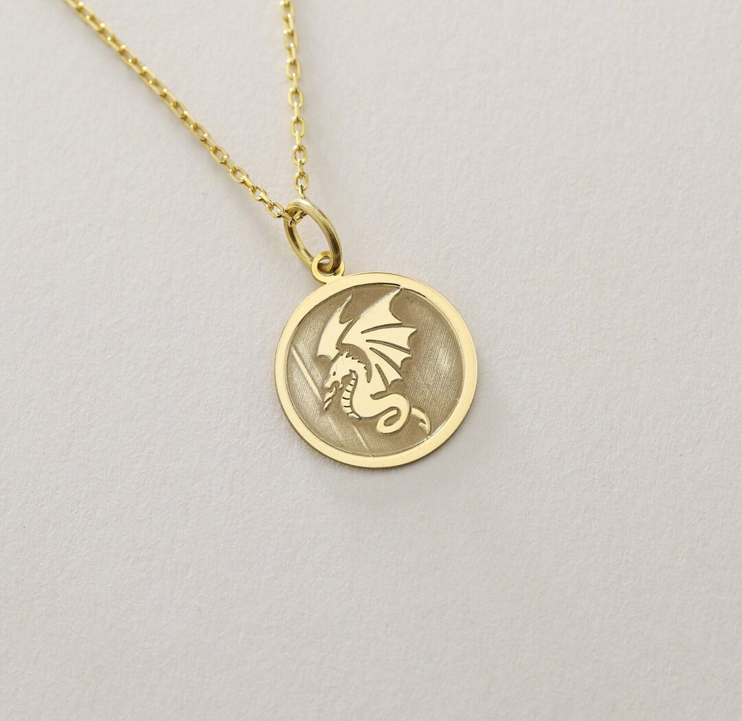 Gold Solid 14K Real Gold Chinese Dragon Necklace, Personalized Chinese ...