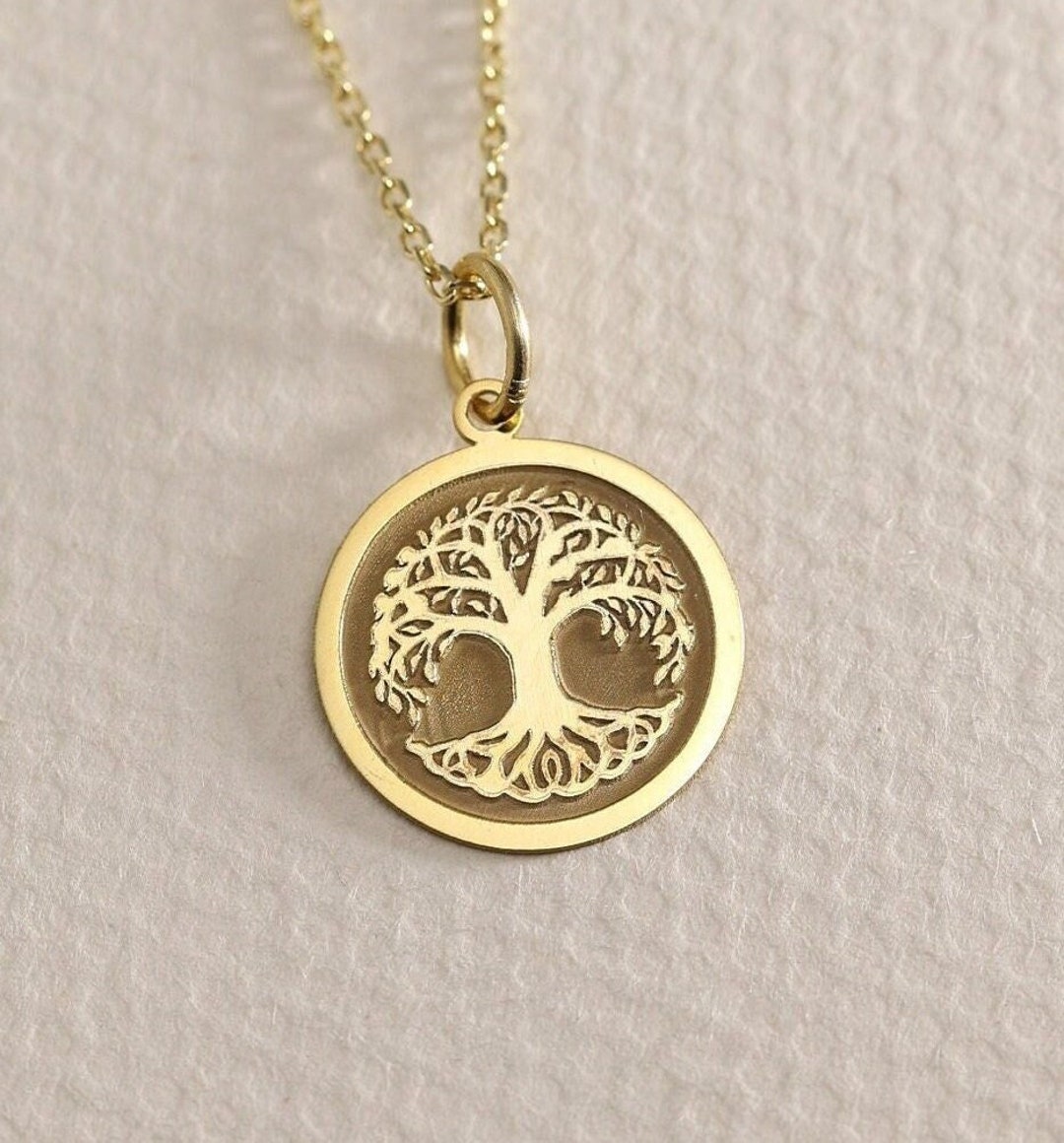 Gold Solid 14K Real Gold Tree of Life Disc Pendant, Gold Tree of Life ...