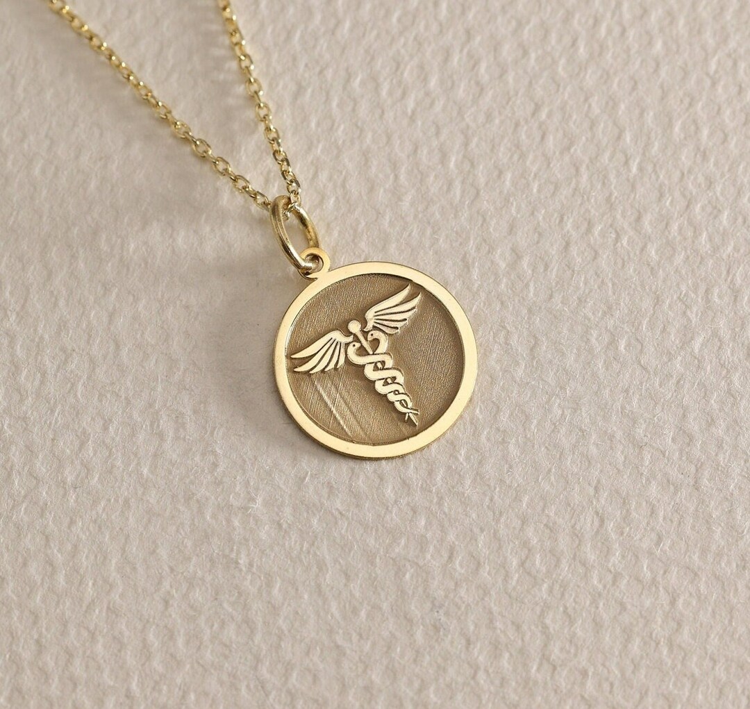 Gold Solid 14K Real Gold Medic Disc Pendant, Medical Alert Necklace ...