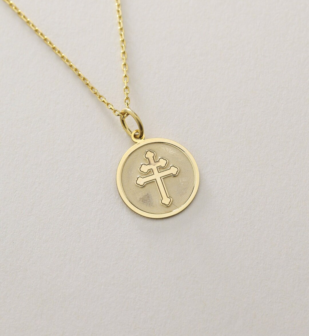 Gold Solid 14K Real Gold Cross of Lorraine Necklace, Personalized Cross ...