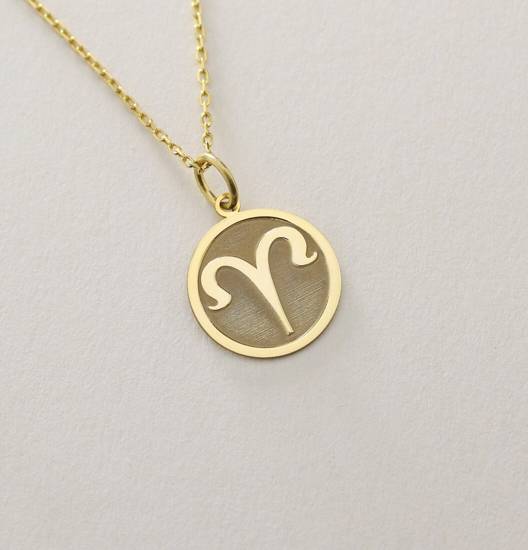 Gold Solid 14K Real Gold Aries Zodiac Necklace, Aries Ram Pendant ...