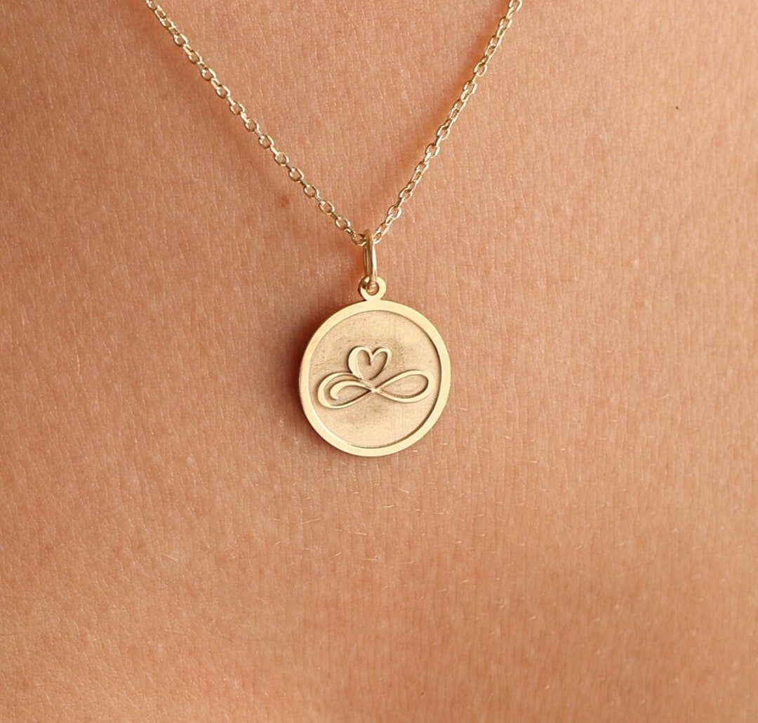 Gold Solid 14K Real Gold Infinity Heart Necklace, Personalized Infinity ...