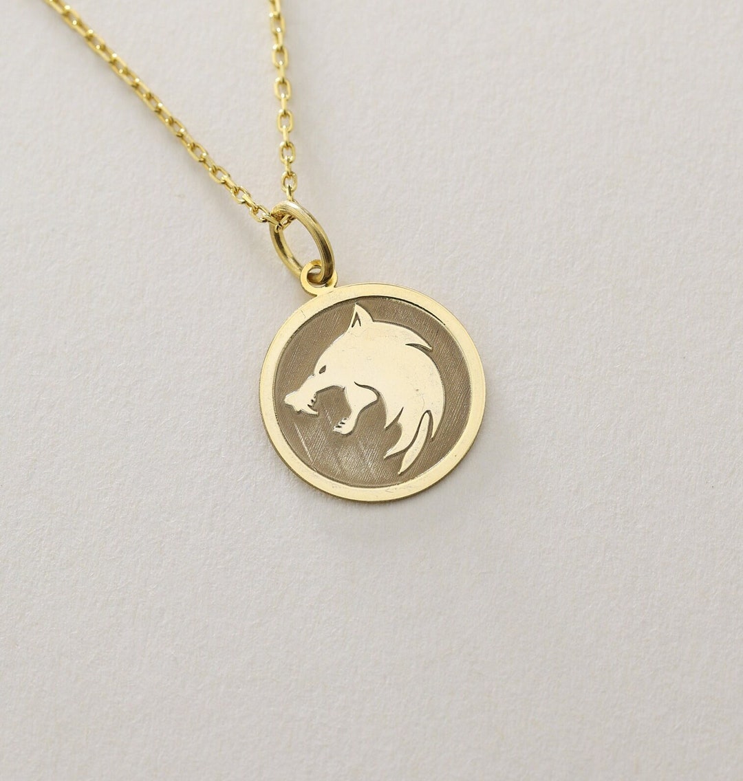 Gold Solid 14K Real Gold Wolf and Moon Necklace, Personalized Stars and ...