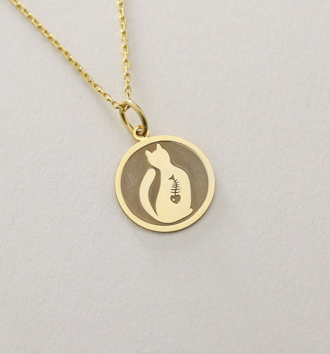 Gold Solid 14K Real Gold Cat Necklace, Personalized Cat Pendant, Dainty ...