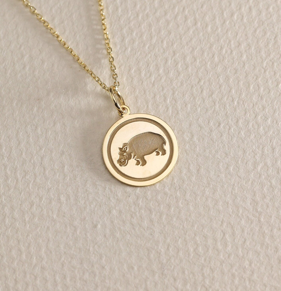Gold Solid 14K Real Gold Hippopotamus Necklace, Pesronalized Hippo ...