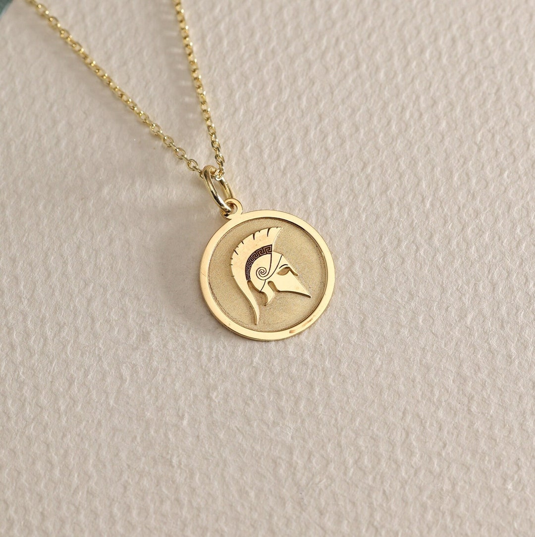 Gold Solid 14K Real Gold Spartan Helmet Necklace, 14K Solid Gold ...