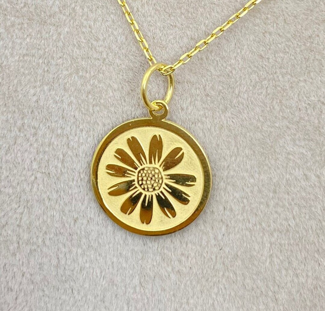 Gold Solid 14K Real Gold Daisy Flower Necklace Personalized - Etsy