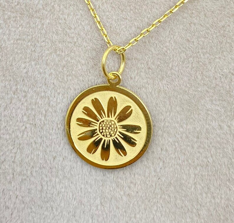 Gold Solid 14K Real Gold Daisy Flower Necklace Personalized - Etsy