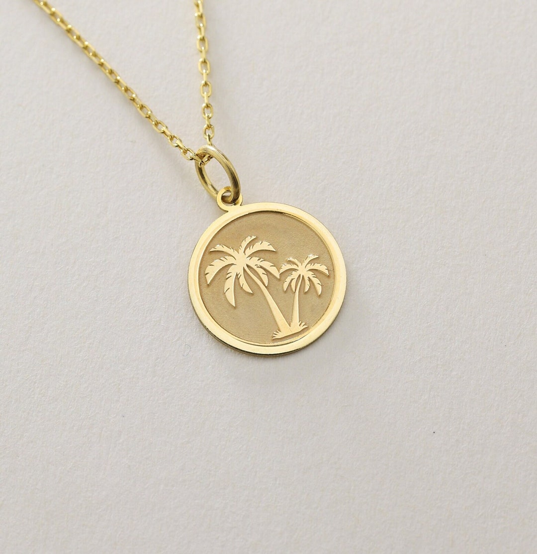 14k Solid Gold Palm Tree Necklace , Personalized Florida Jewelry ...