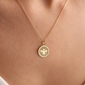 Gold Solid 14K Real Gold Angel Necklace, Personalized Angel Pendant ...