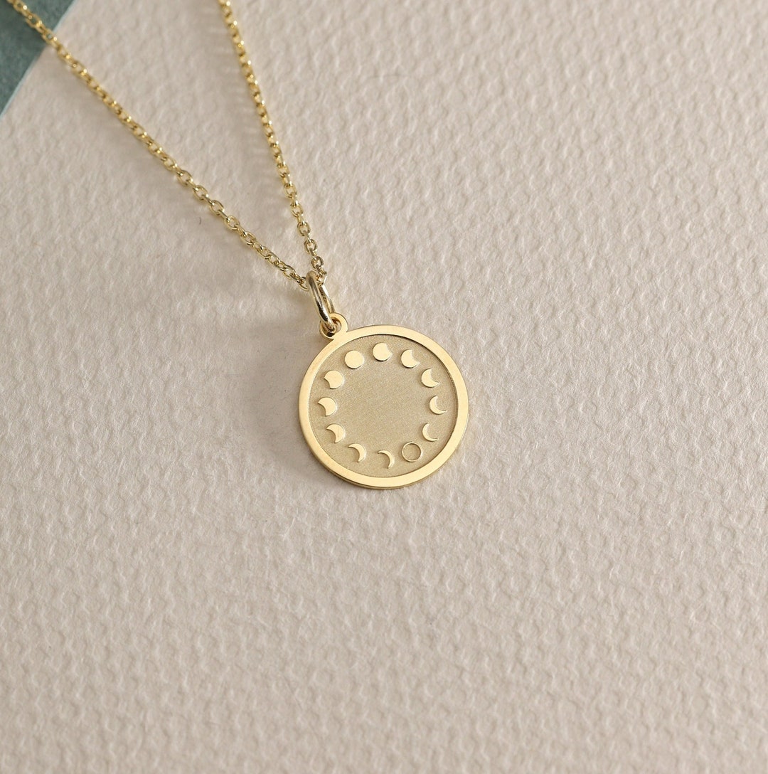 Gold Solid 14K Real Gold Moon Star Necklace, Gold Crescent Necklace ...