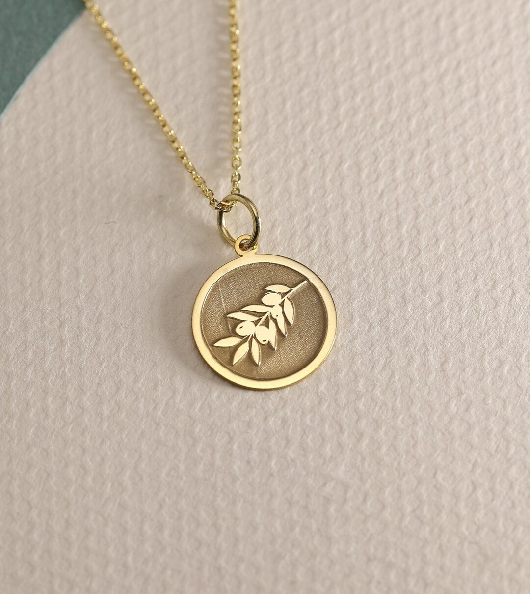 Gold Solid 14K Real Gold Olive Branch Necklace, Gold Olive Tree Pendant ...