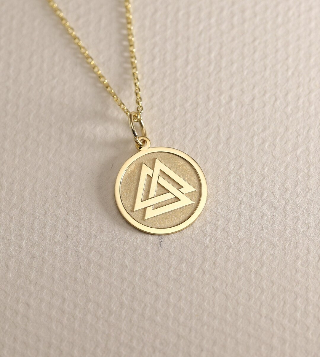 Gold Solid 14K Real Gold Valknut Necklace , Gold Disc Valknut Pendant ...
